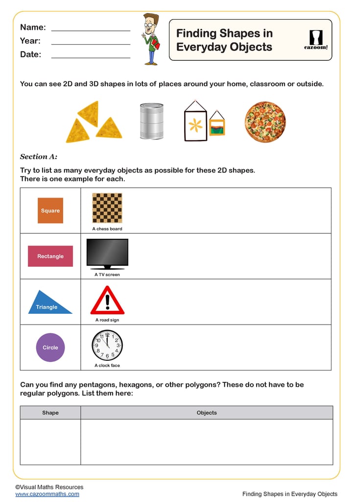 Finding Shapes In Everyday Objects Worksheet | Fun and Engaging Year 1 PDF Worksheets