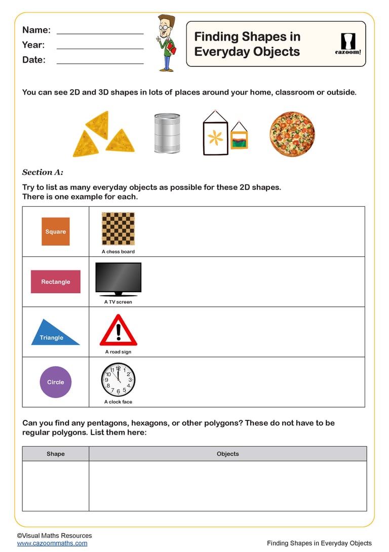 Finding Shapes In Everyday Objects Worksheet | Fun and Engaging Year 1 ...