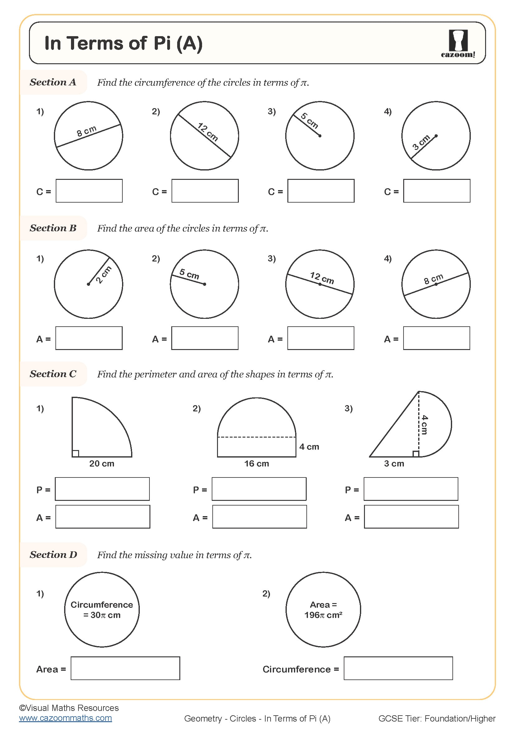 Year 9 Circles Worksheets | PDF Printable Worksheets