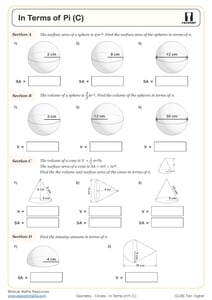 In Terms of Pi (C) Worksheet | Cazoom Maths Worksheets