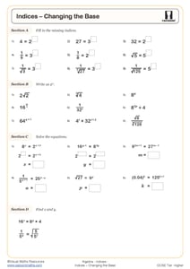 Indices - Changing the Base Worksheet | Cazoom Maths Worksheets