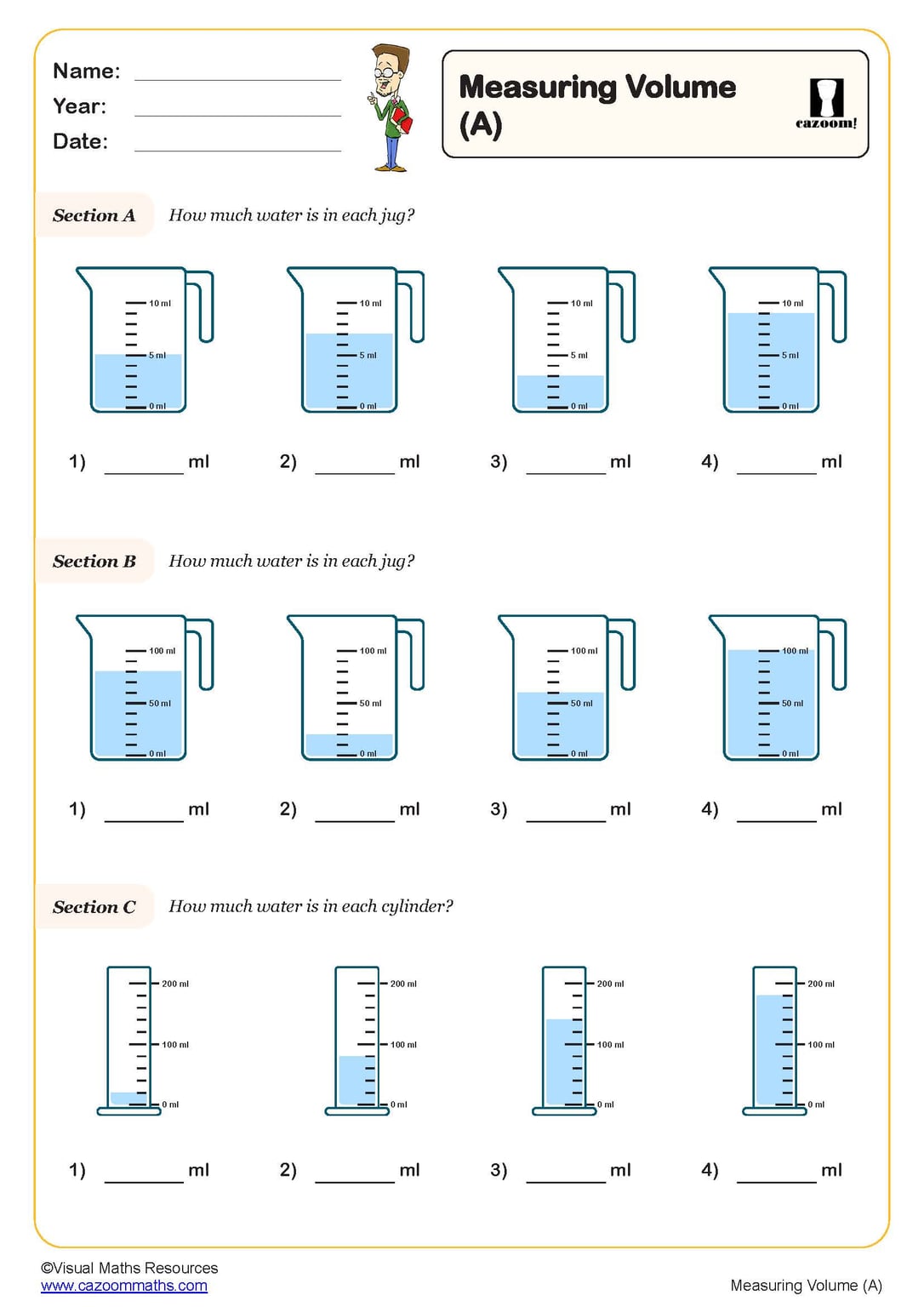 Measuring Volume (B) Worksheet | PDF printable Measurement Worksheets