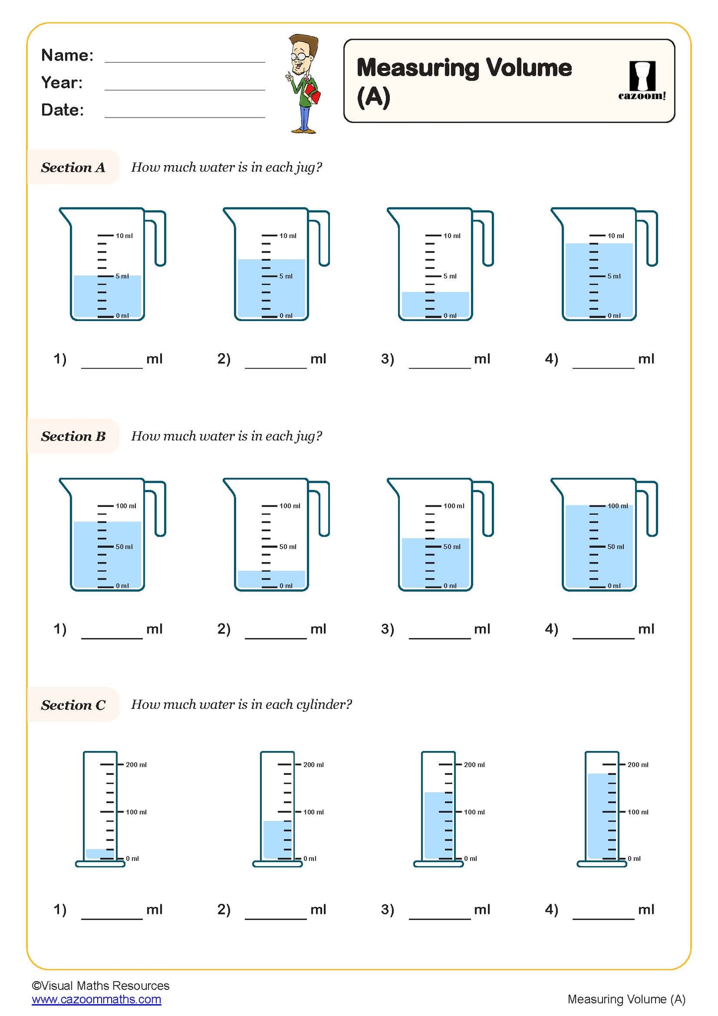 Measuring Volume (B) Worksheet | PDF printable Measurement Worksheets
