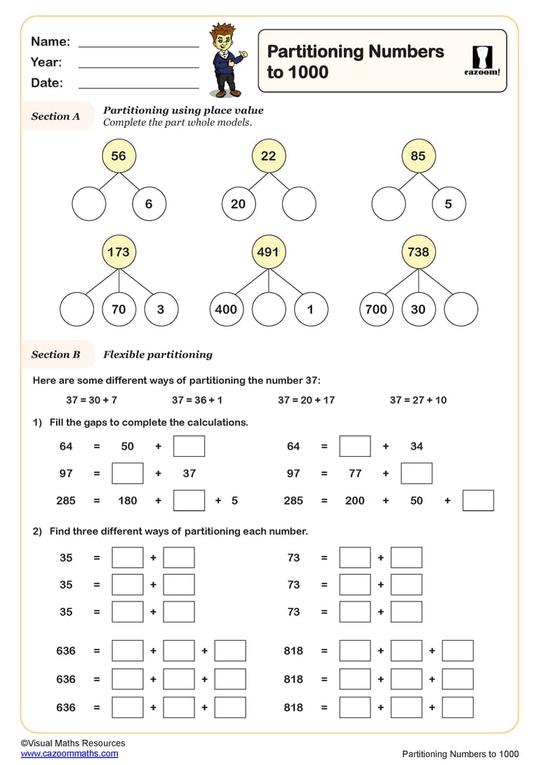 Partitioning Numbers Worksheet | PDF printable Number Worksheets