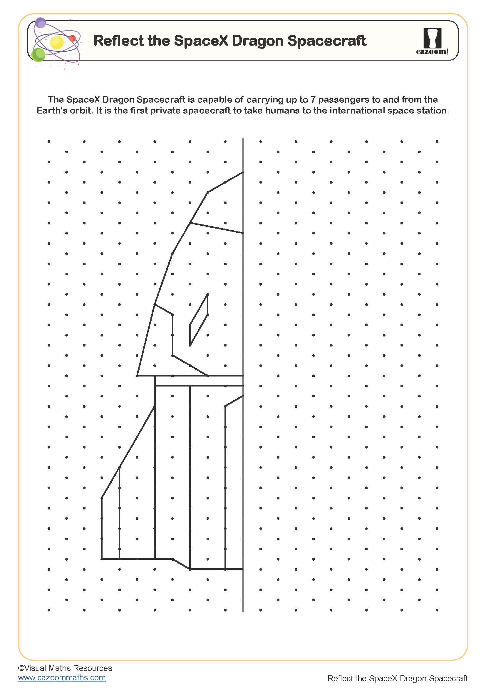 Reflect the SpaceX Dragon | Printable Maths Worksheets