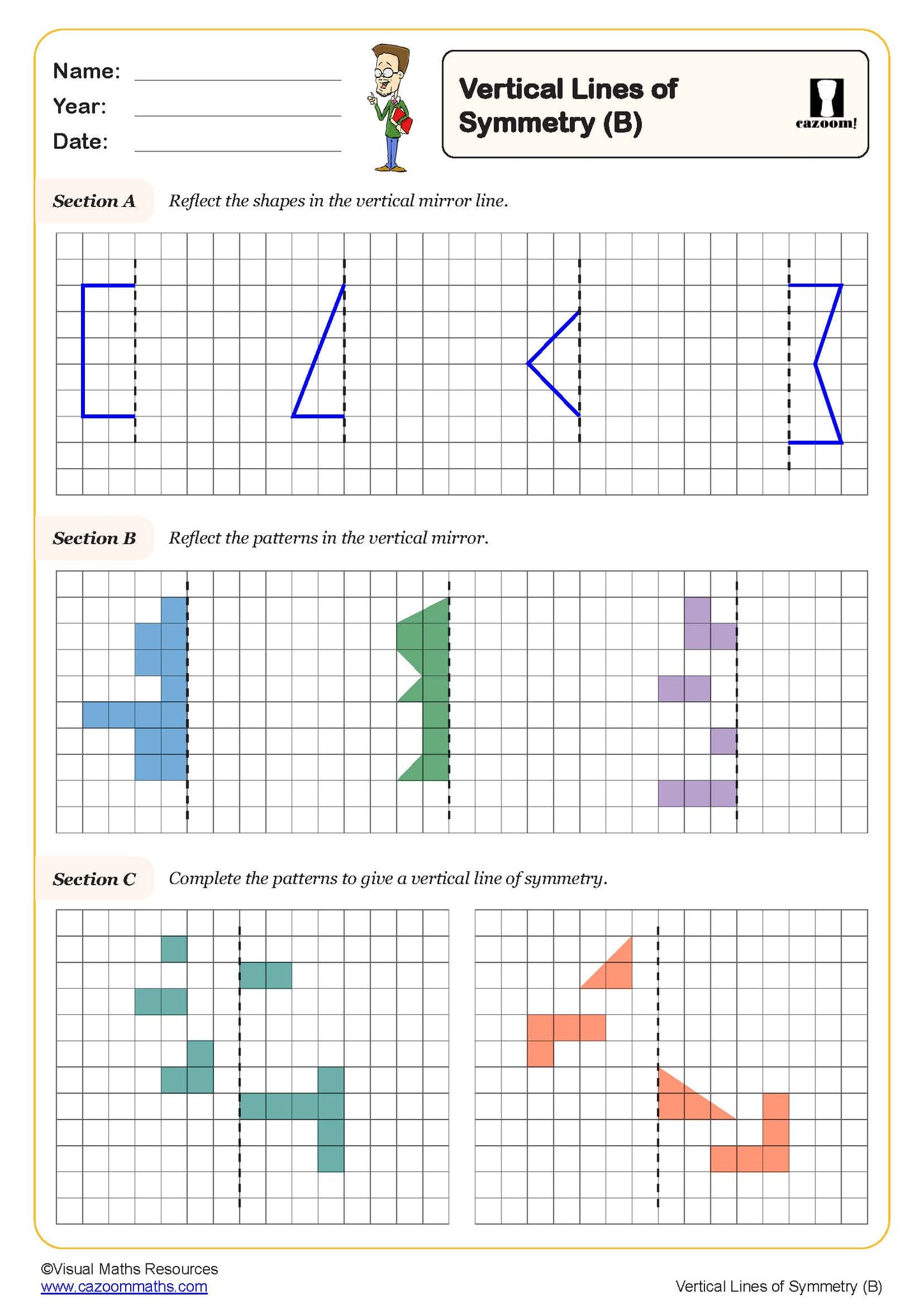 Vertical Lines of Symmetry (A) Worksheet | PDF printable Geometry ...