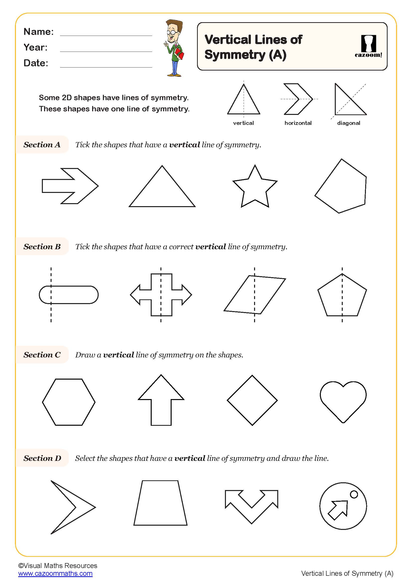 Horizontal Lines of Symmetry (A) Worksheet | Fun and Engaging Year 2 ...