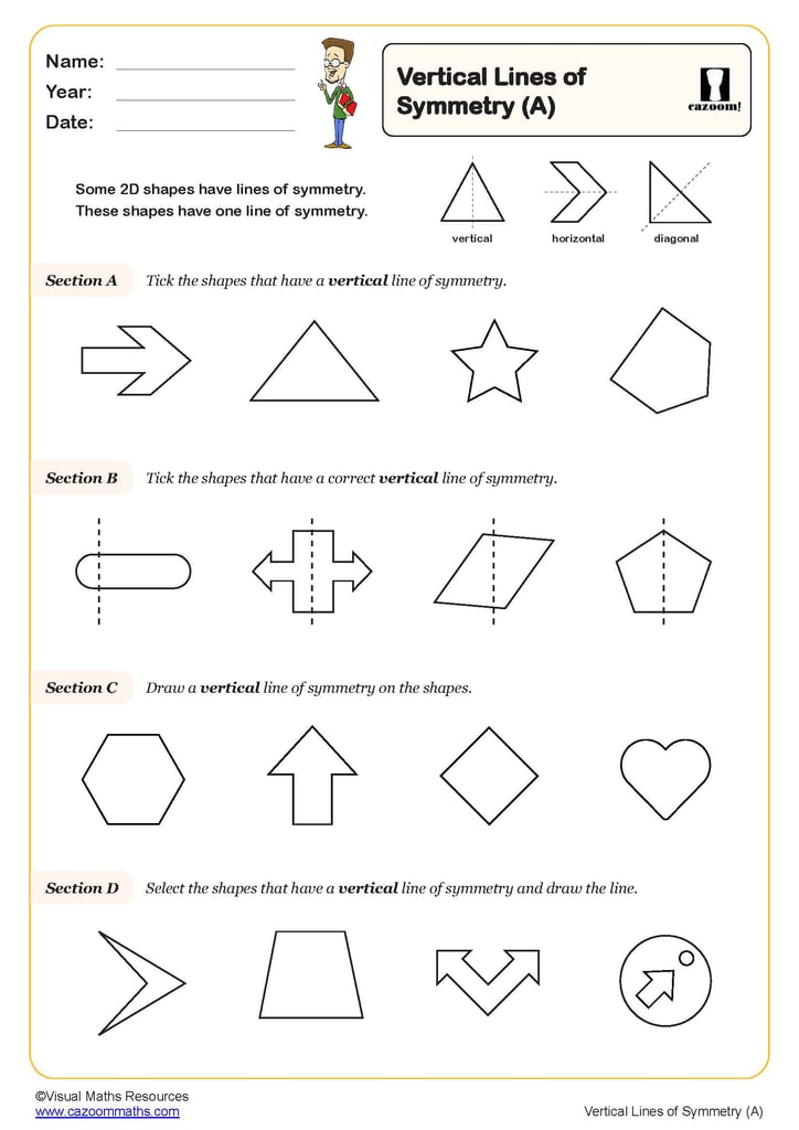 Vertical Lines of Symmetry (B) Worksheet | Fun and Engaging Year 2 PDF ...