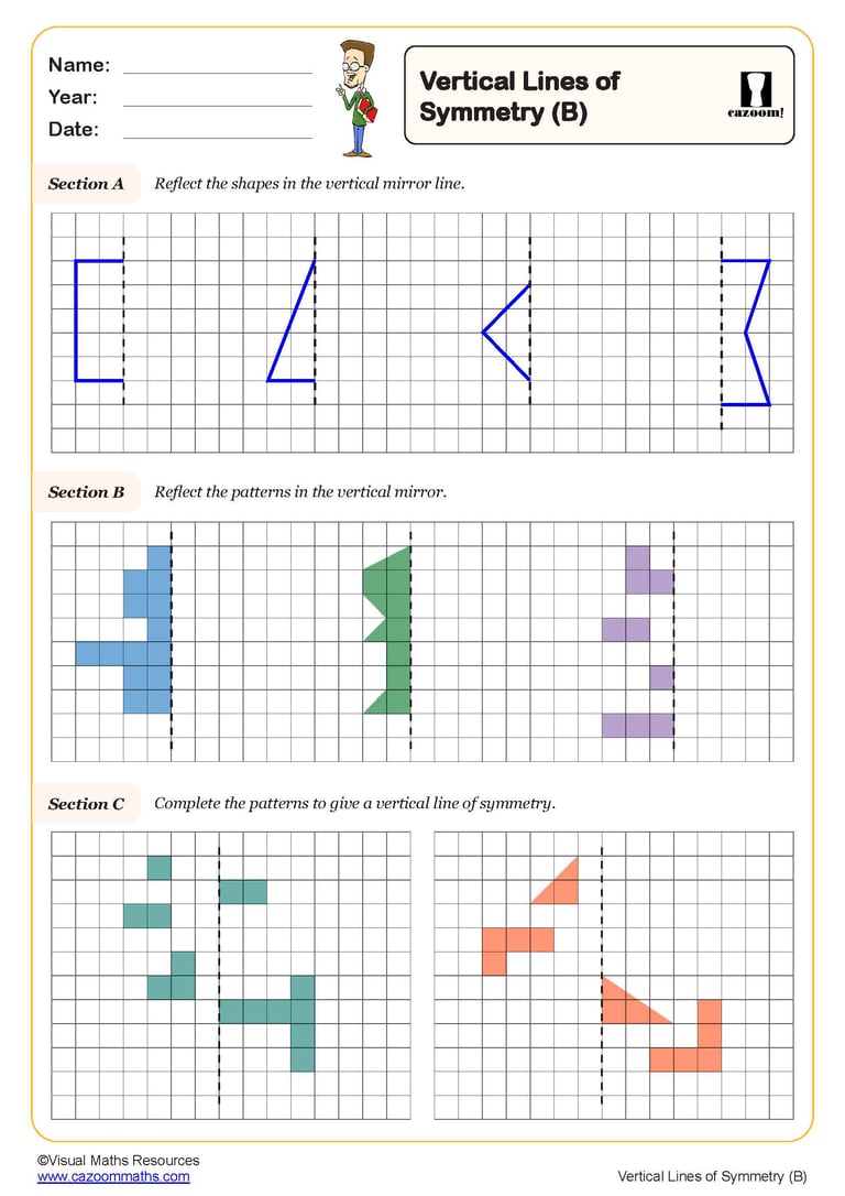 Vertical Lines of Symmetry (B) Worksheet | Fun and Engaging Year 2 PDF ...