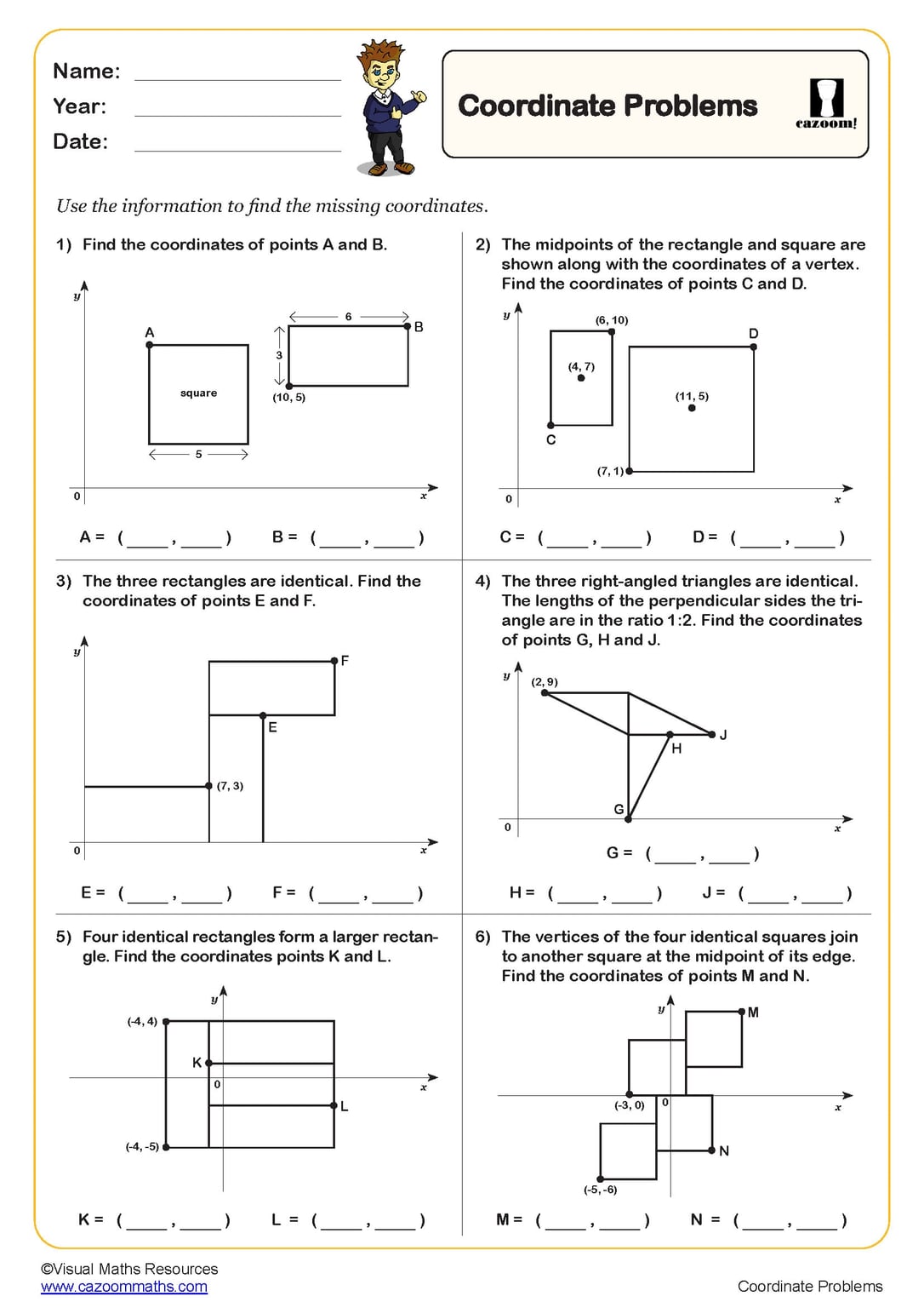 Coordinate Problems Worksheet | PDF printable Geometry Worksheets