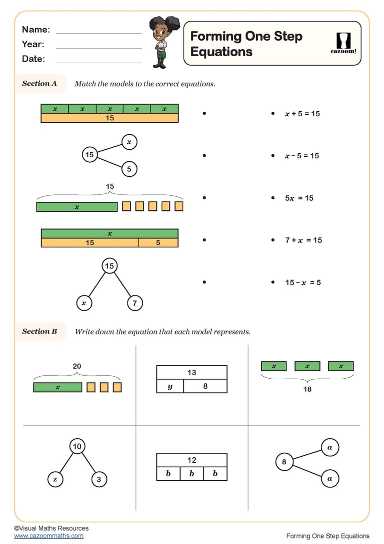 Forming One Step Equations Worksheet | Key Stage 2 PDF Algebra Worksheets