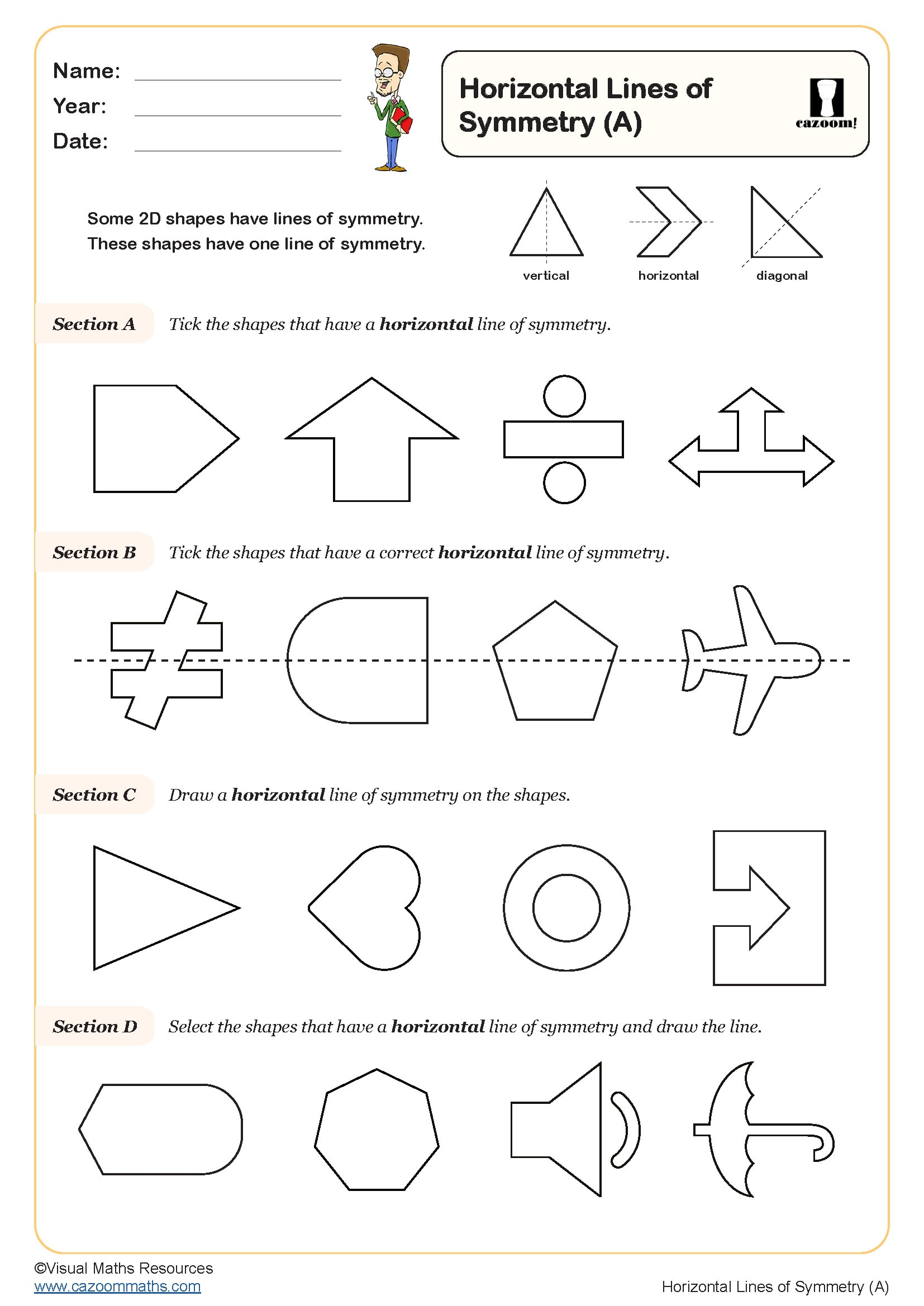 Horizontal Lines of Symmetry (A) Worksheet | Fun and Engaging Year 2 ...