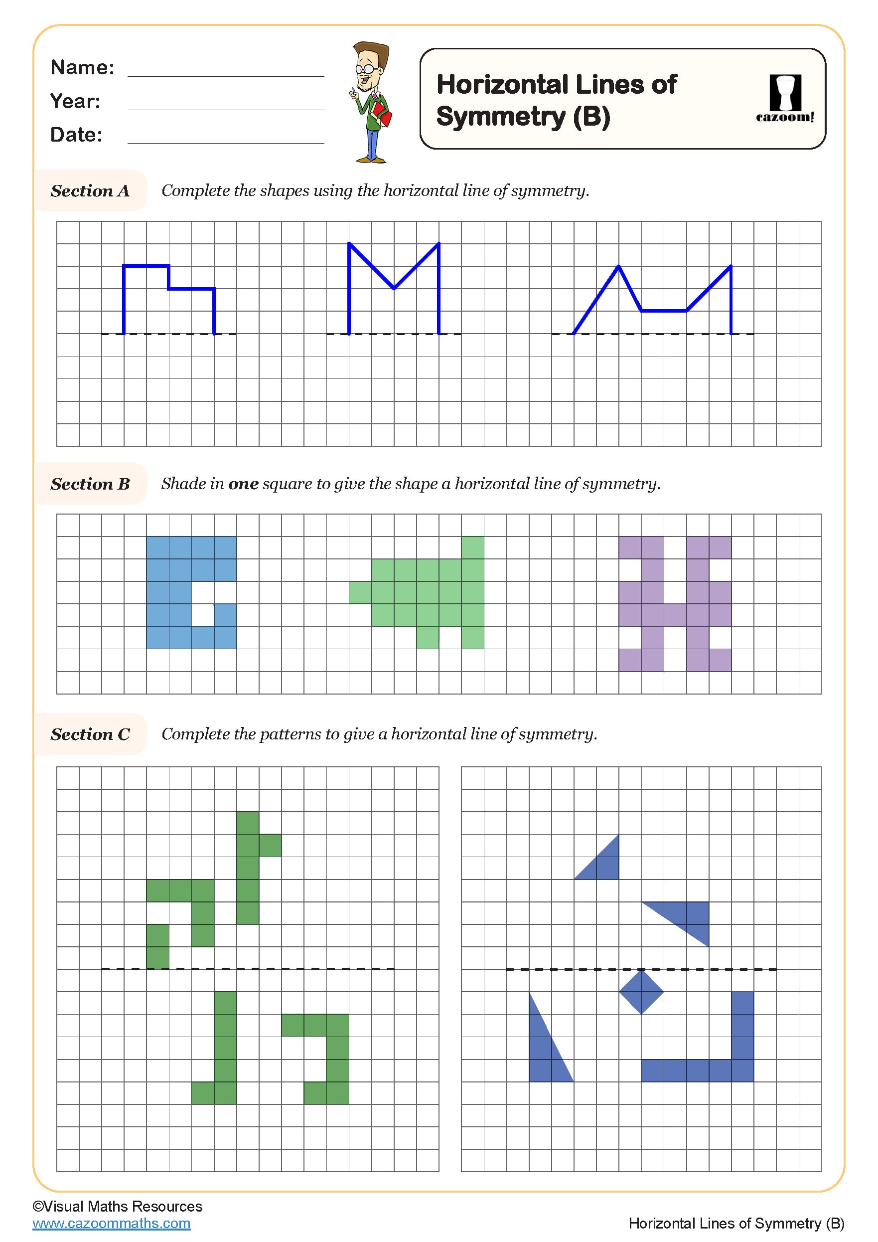 Horizontal Lines of Symmetry (A) Worksheet | Fun and Engaging Year 2 ...
