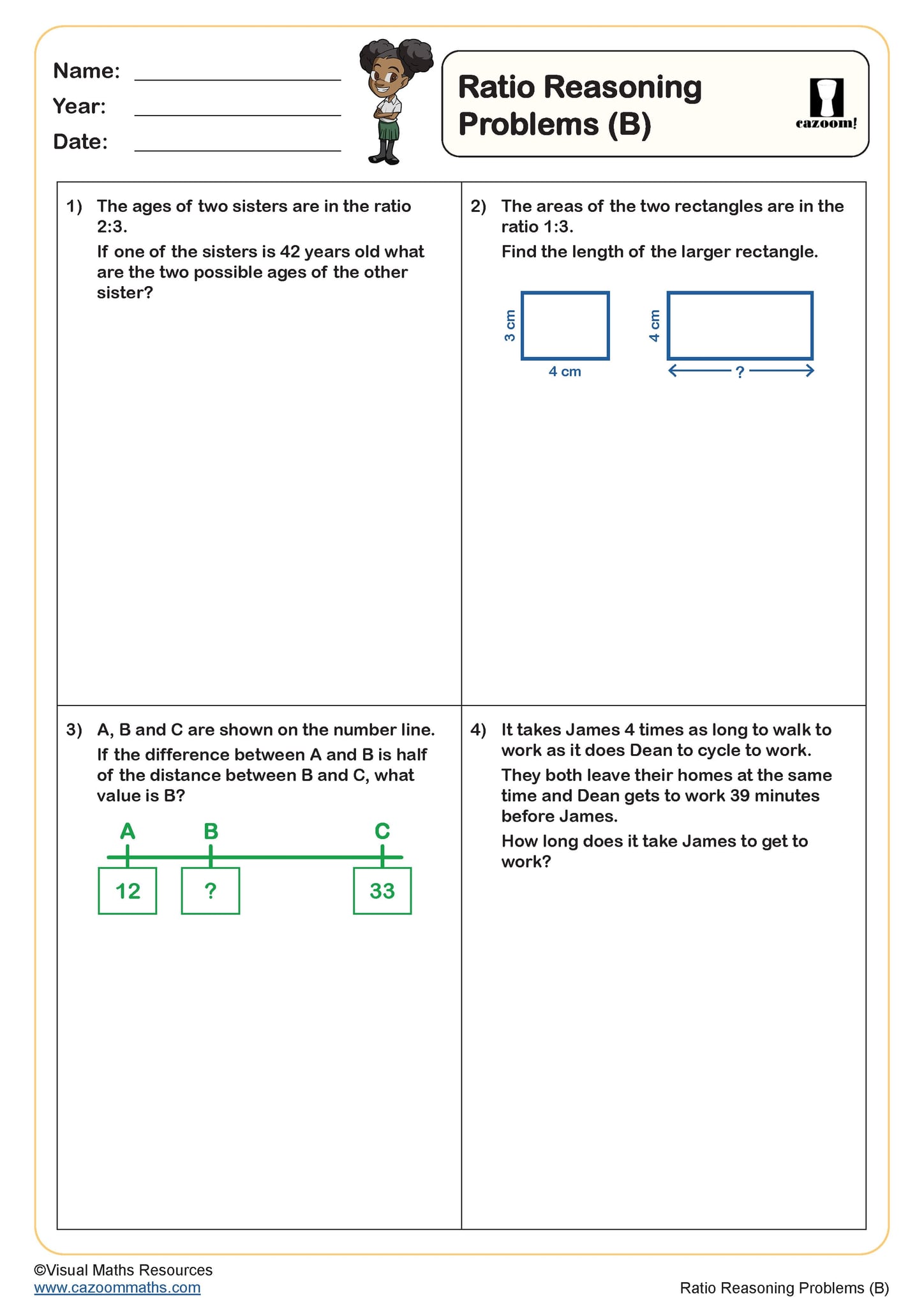 Ratio - Using Bar Models (B) Worksheet | PDF printable Number Worksheets