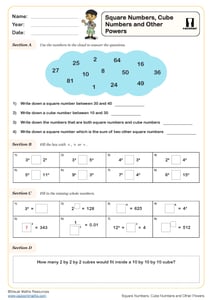 Square Numbers Worksheet | Key Stage 2 PDF Number Worksheets