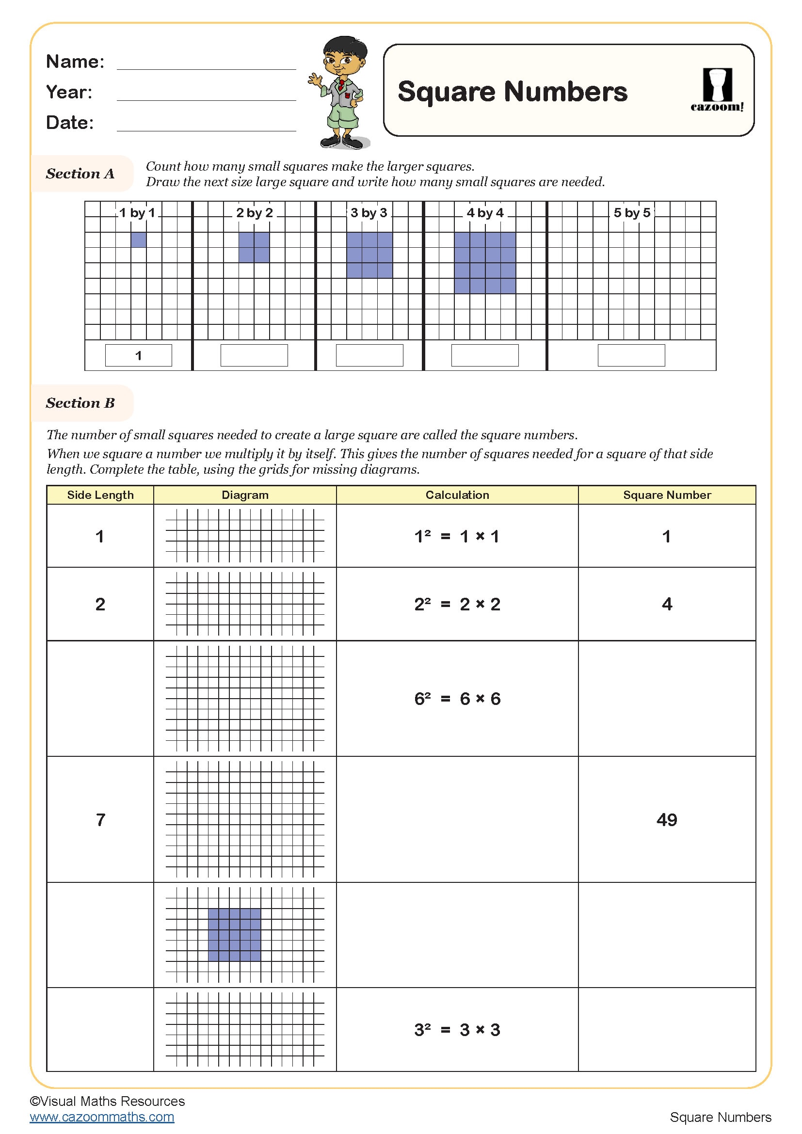 Square Numbers Worksheet | Key Stage 2 PDF Number Worksheets
