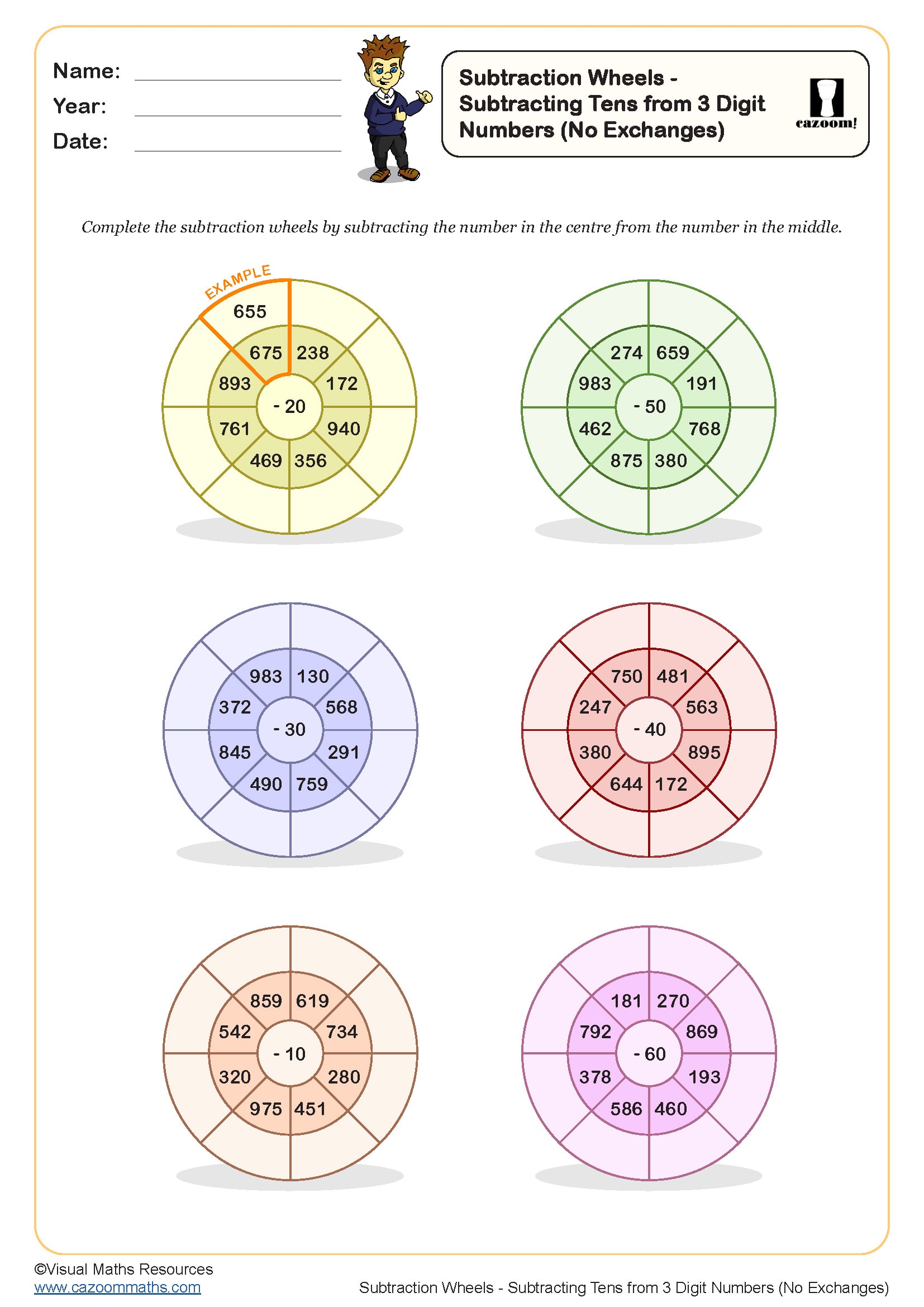 Subtraction Wheels - Subtracting Hundreds from 3 Digit Numbers ...