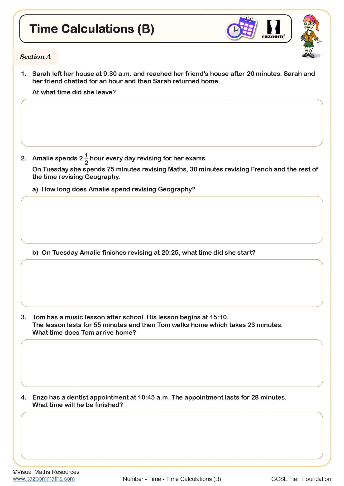 Time Calculations (A) Worksheet | Printable PDF Worksheets