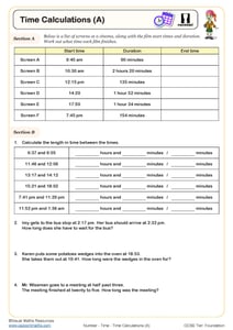 Time Calculations (A) Worksheet | Printable PDF Worksheets