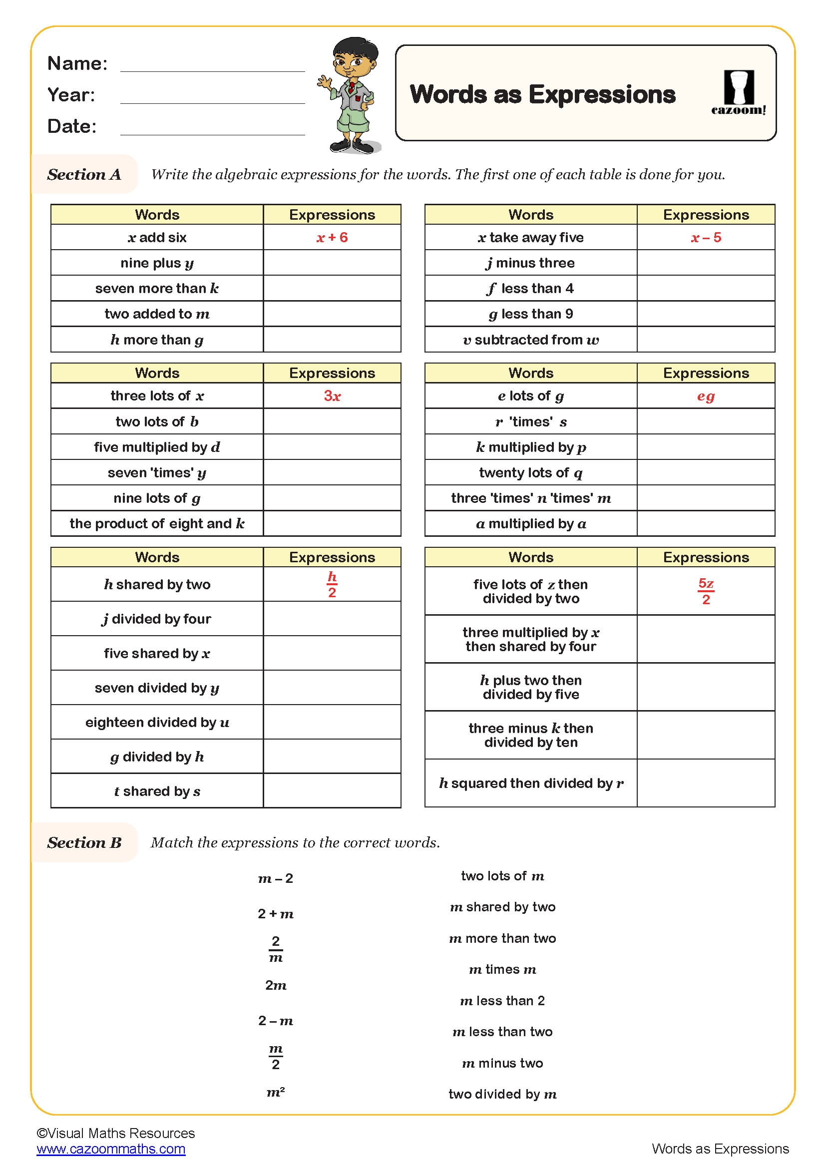Words as Expressions Worksheet | Fun and Engaging Year 6 PDF Worksheets