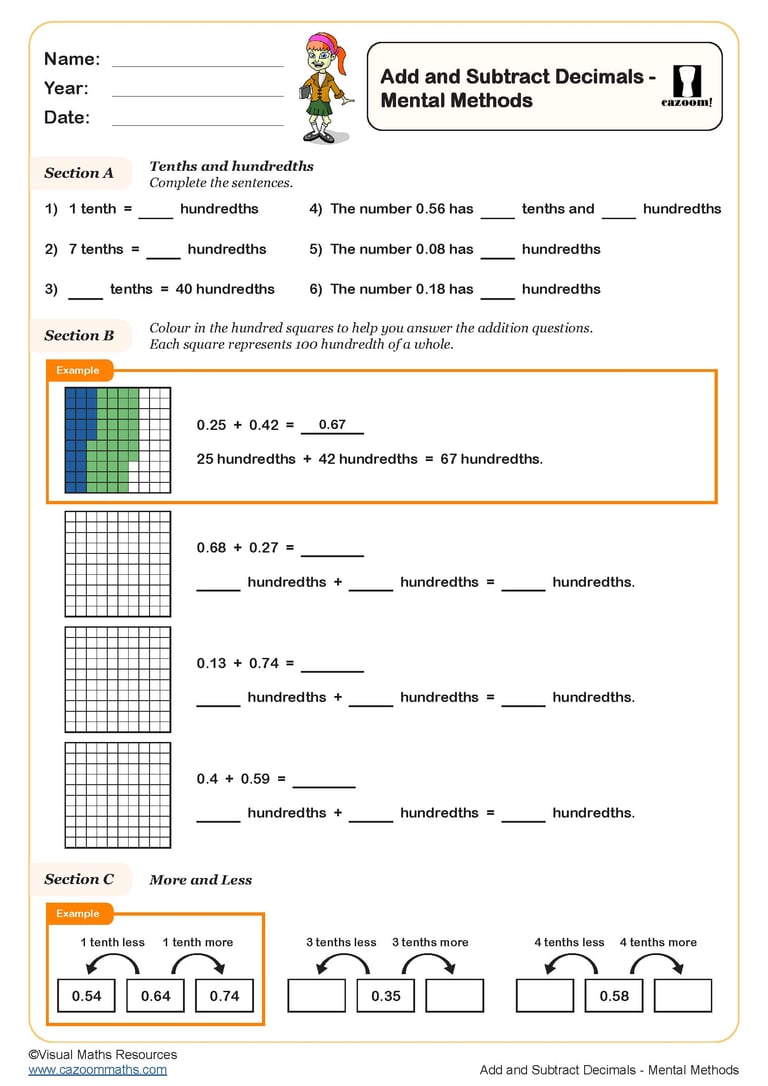 Add and Subtract Decimals - Mental Methods Worksheet | Fun and Engaging ...