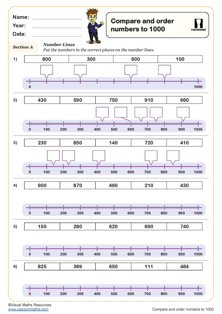 Compare and Order Numbers to 1000 Worksheet | Key Stage 2 PDF Number ...