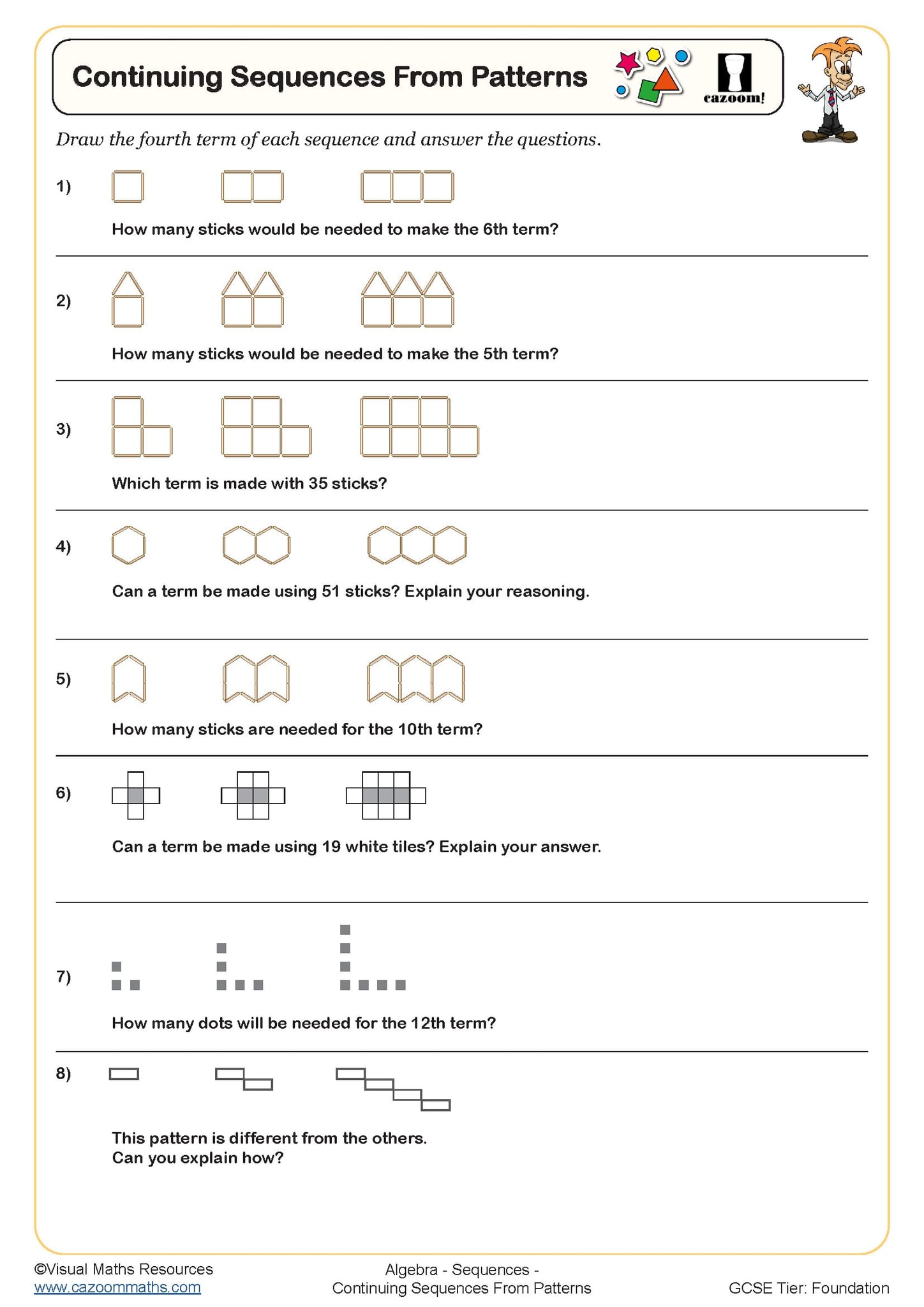 Continuing Sequecnes from Patterns Worksheet | Fun and Engaging PDF ...