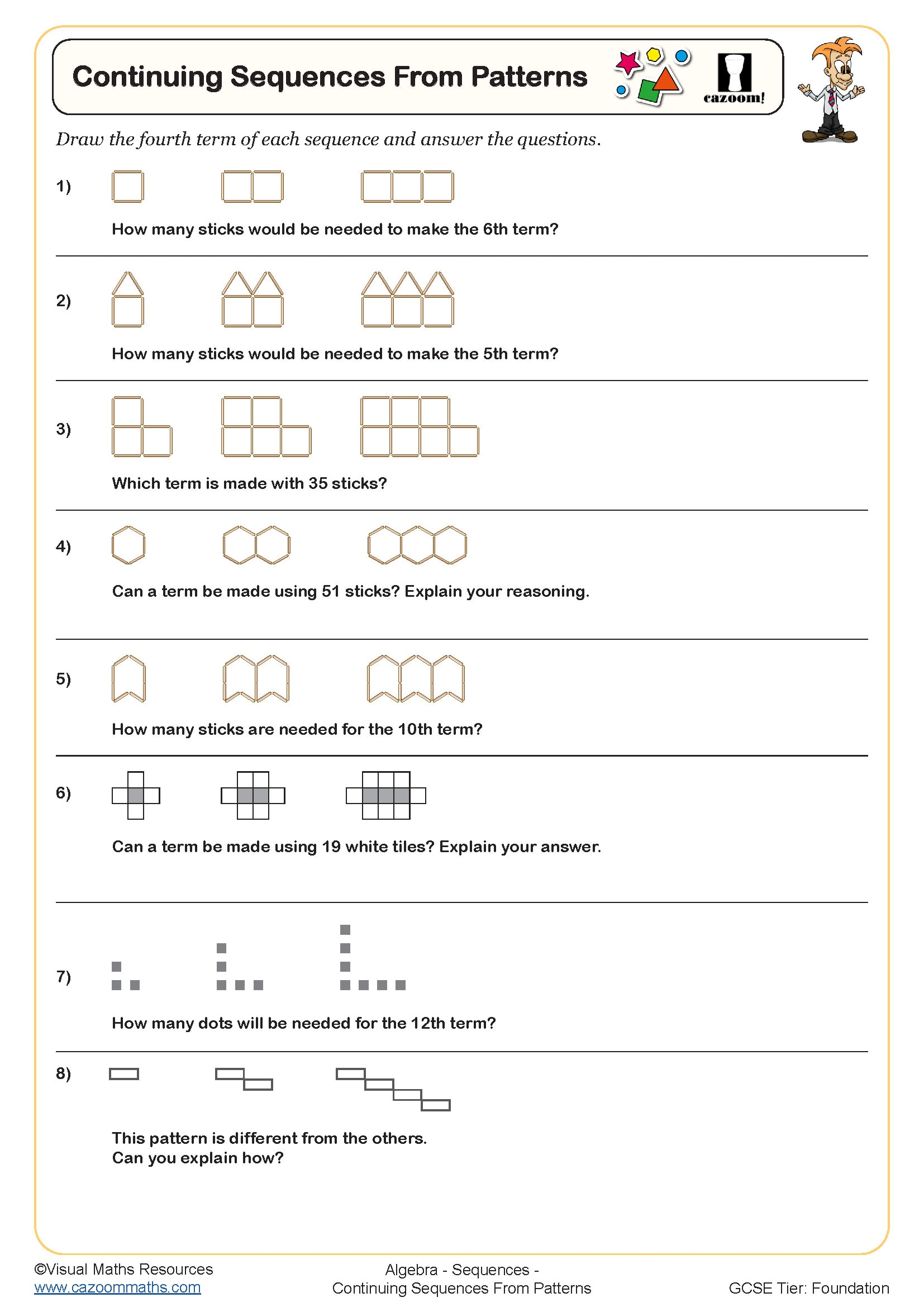 Continuing Sequecnes from Patterns Worksheet | Fun and Engaging PDF Worksheets