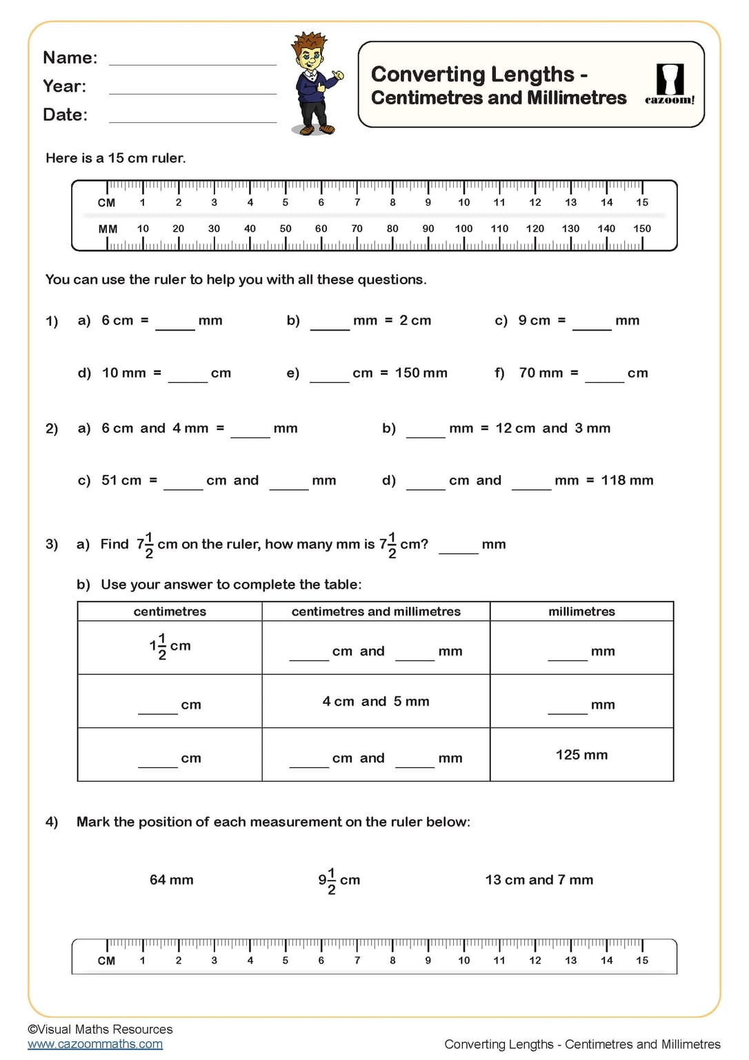 Converting Lengths - Metres and Centimetres Worksheet | Fun and ...