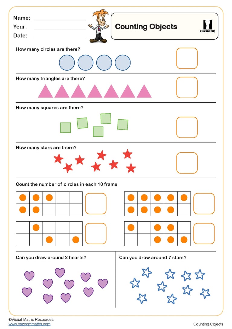 Counting Objects Worksheet | Key Stage 1 PDF Number Worksheets