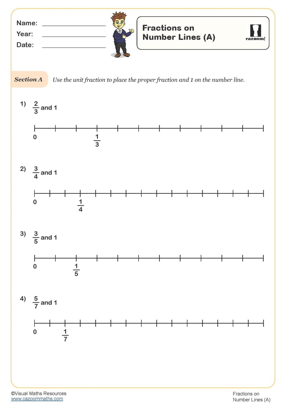 Fractions on Number Lines (B) Worksheet | Fun and Engaging Year 6 PDF ...