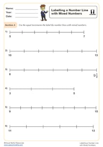 Labelling a Number Line with Fractions Worksheet | PDF printable Number ...