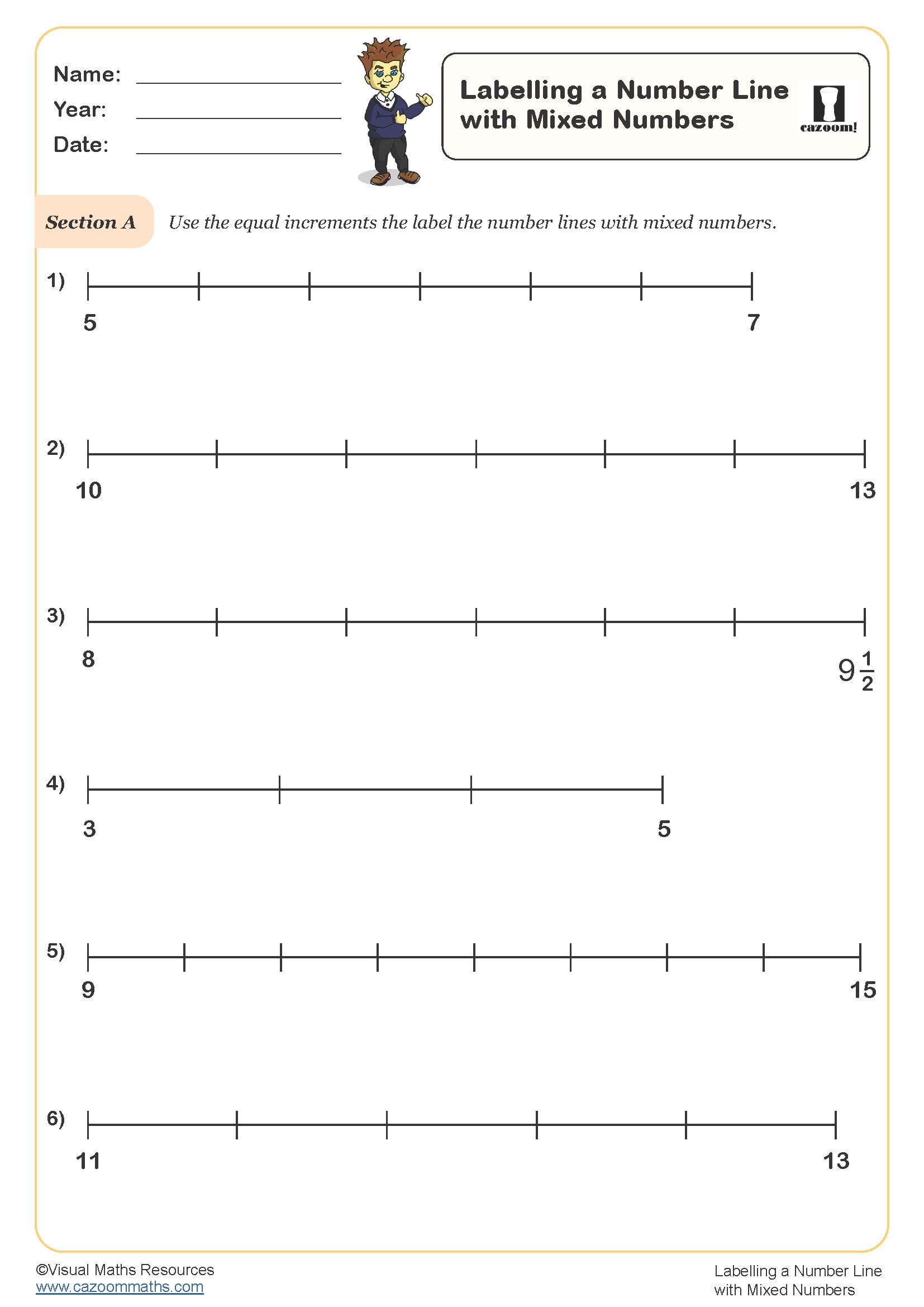 Labelling a Number Line with Mixed Numbers Worksheet | Fun and Engaging ...