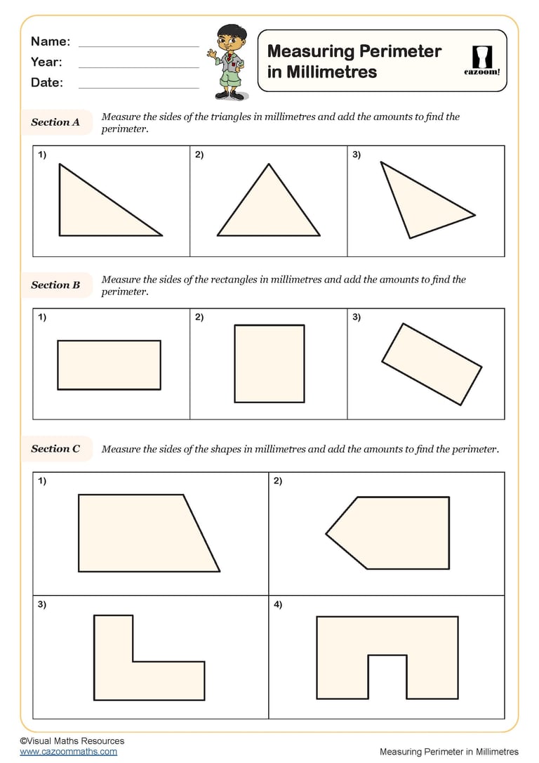 Measuring Perimeter in Millimetres Worksheet | PDF printable ...