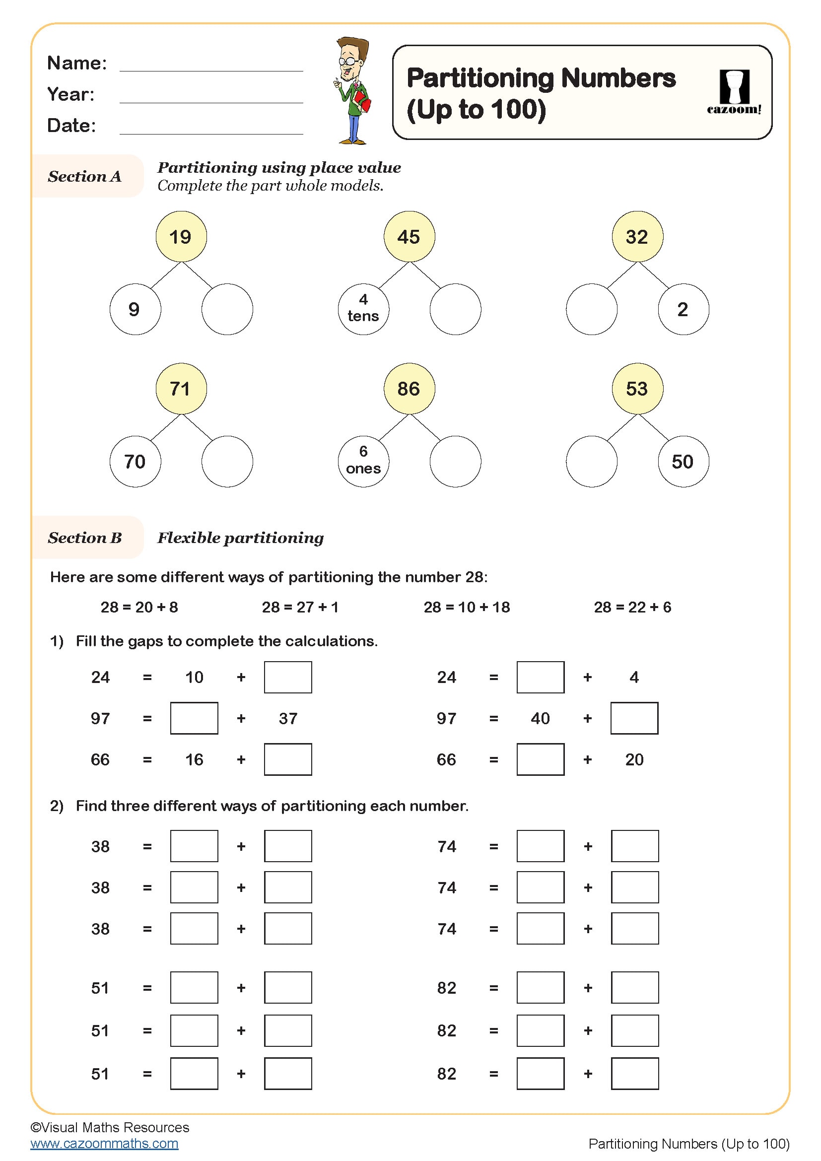 Numerals and Words (up to 100) Worksheet | Printable PDF Year 2 Number ...