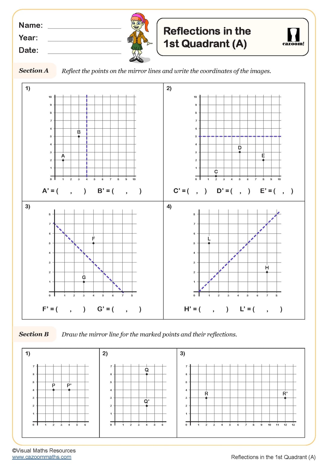 Reflections in the 1st Quadrant (B) Worksheet | Fun and Engaging Year 5 ...