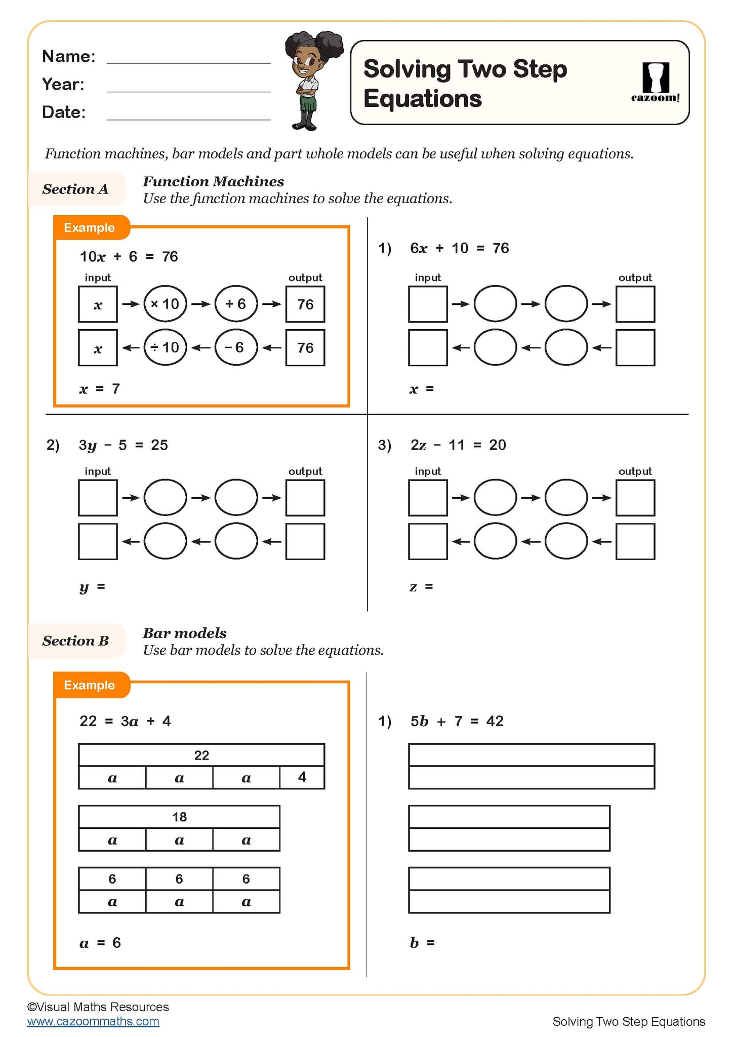 Solving Two Step Equations Worksheet | PDF printable Algebra Worksheets