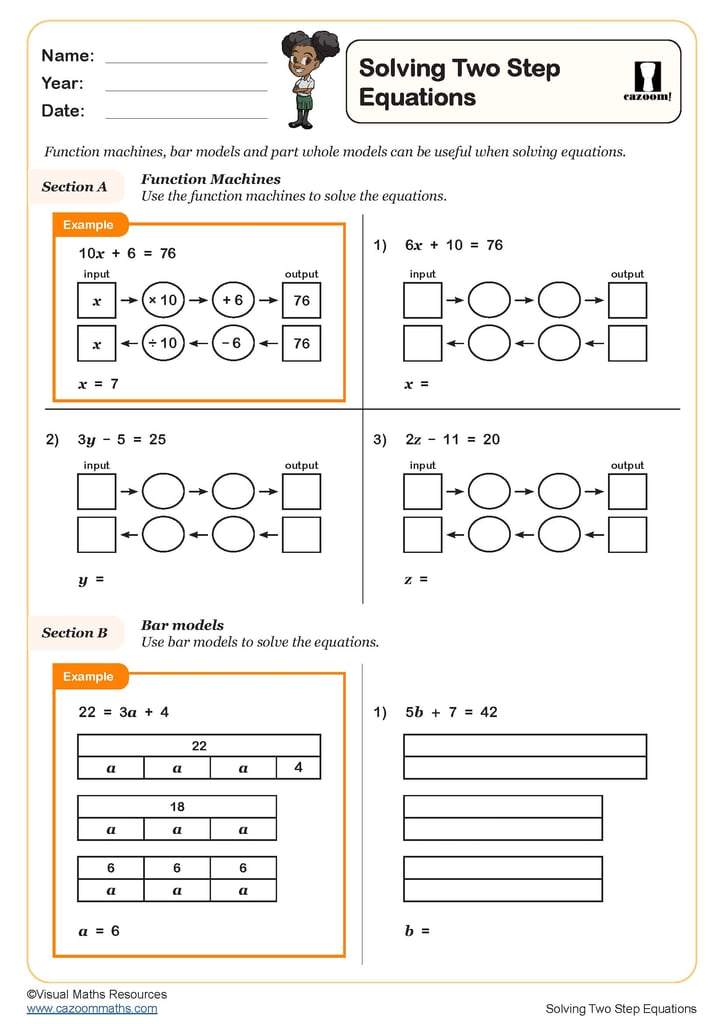 Solving Two Step Equations Worksheet | PDF printable Algebra Worksheets