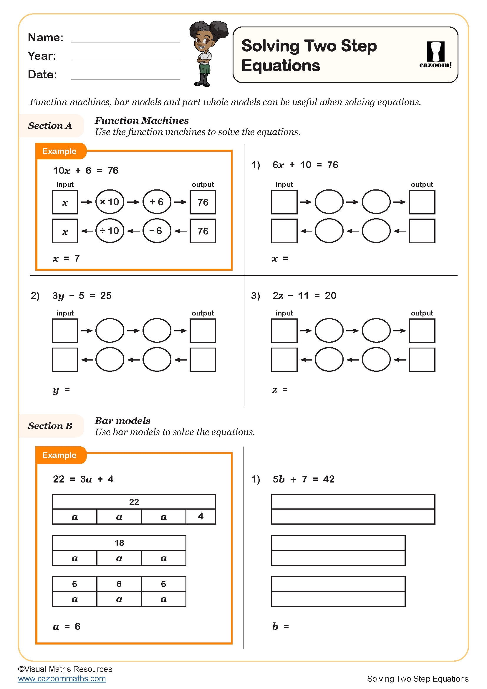 Function Machine Templates for Solving Two Step Equations | FREE ...