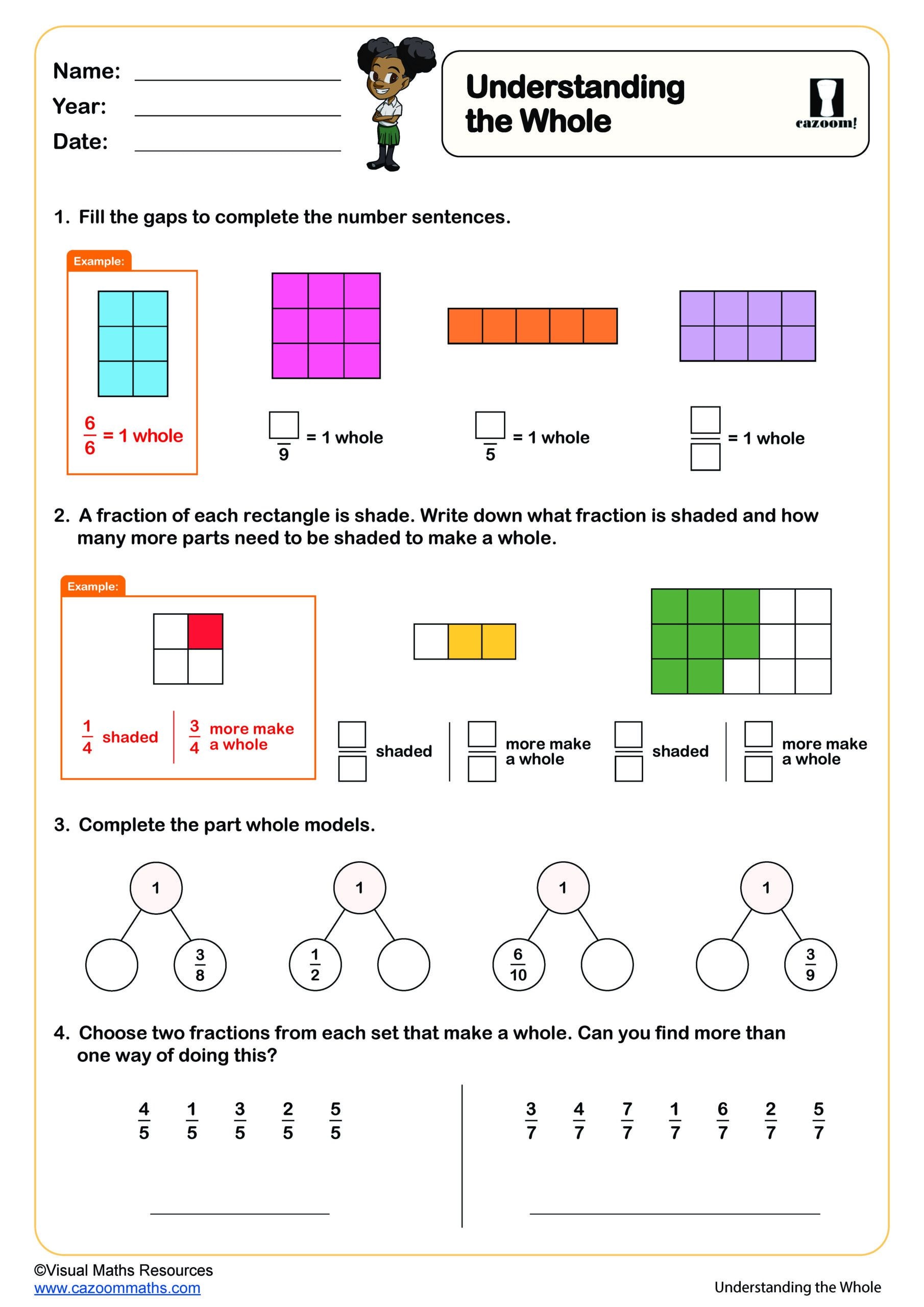 Understanding the Whole Worksheet | PDF printable Number Worksheets