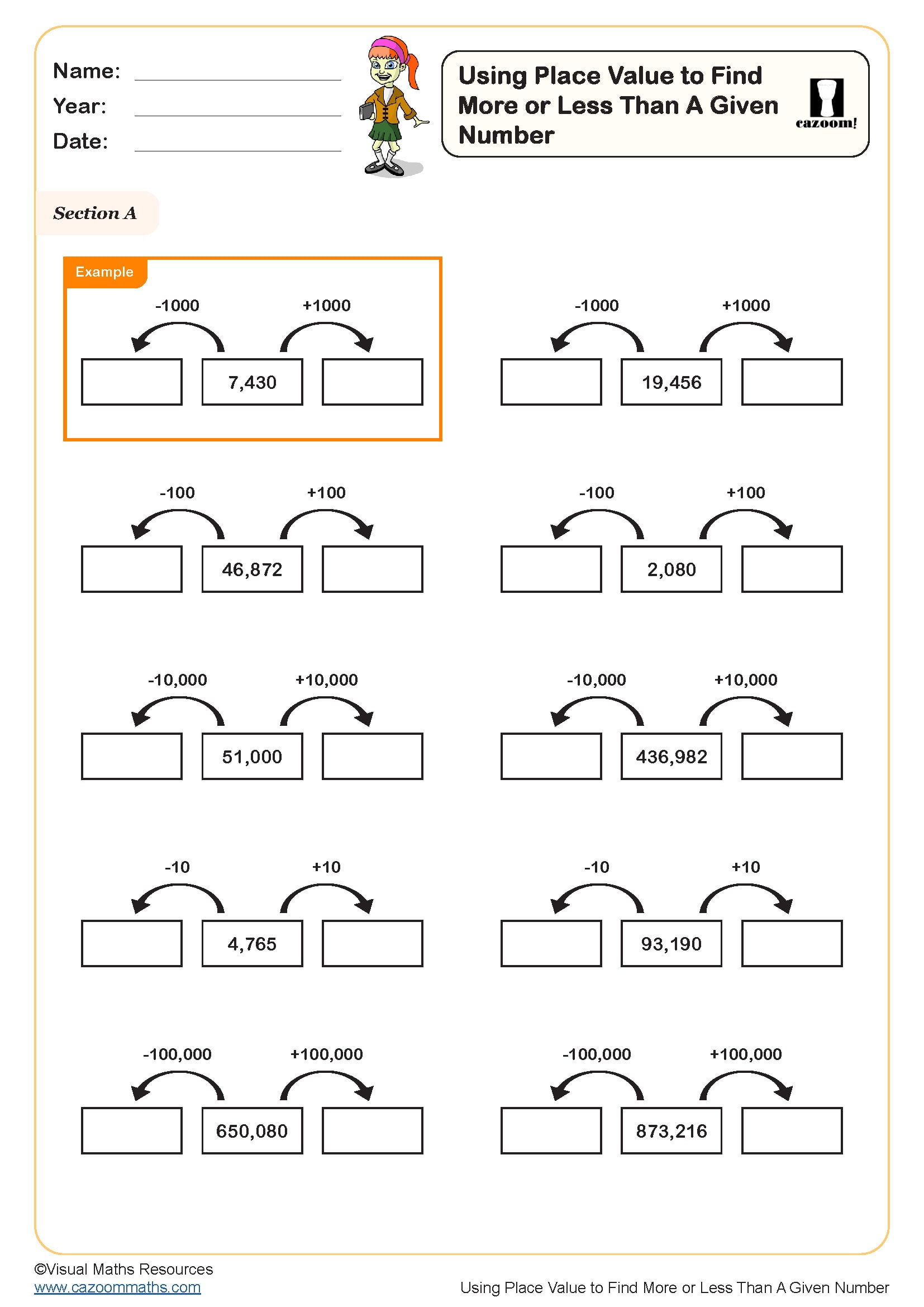 Partitioning Numbers to 1,000,000 Worksheet | PDF printable Number ...