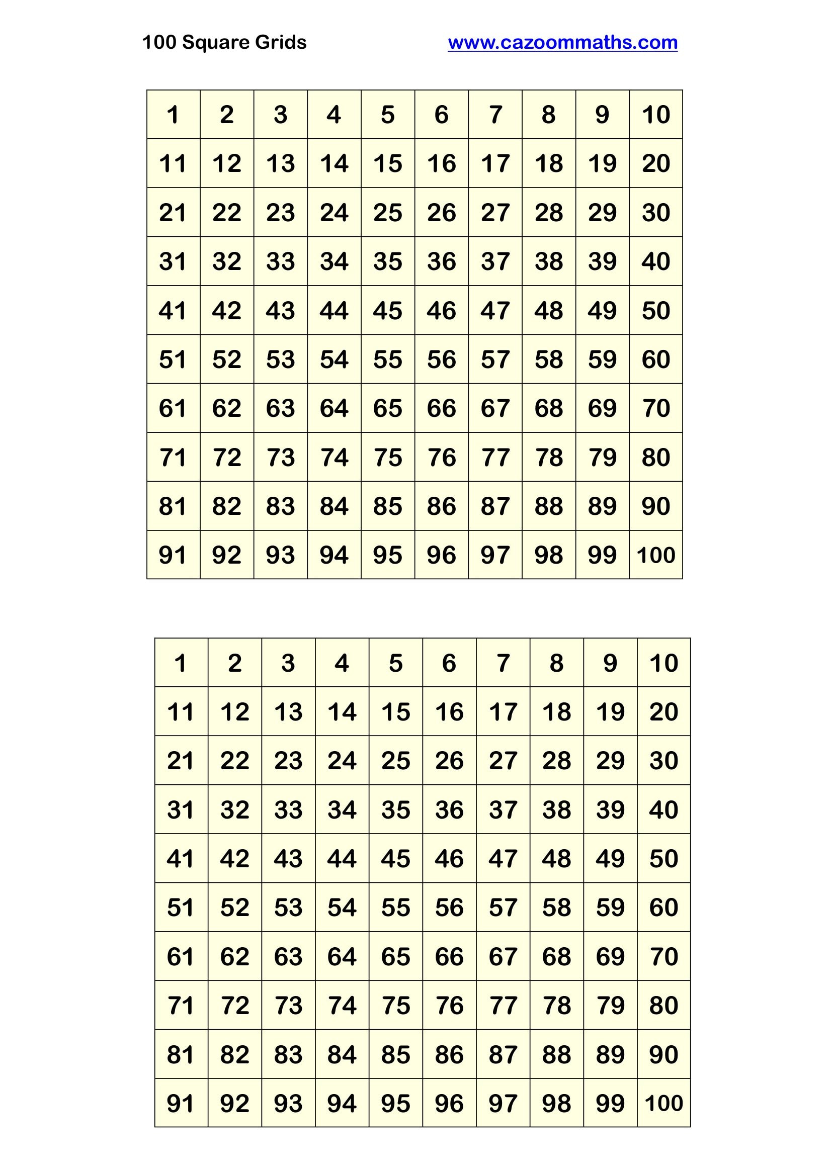 100 Square Grids (2 per page) | FREE Teaching Resources