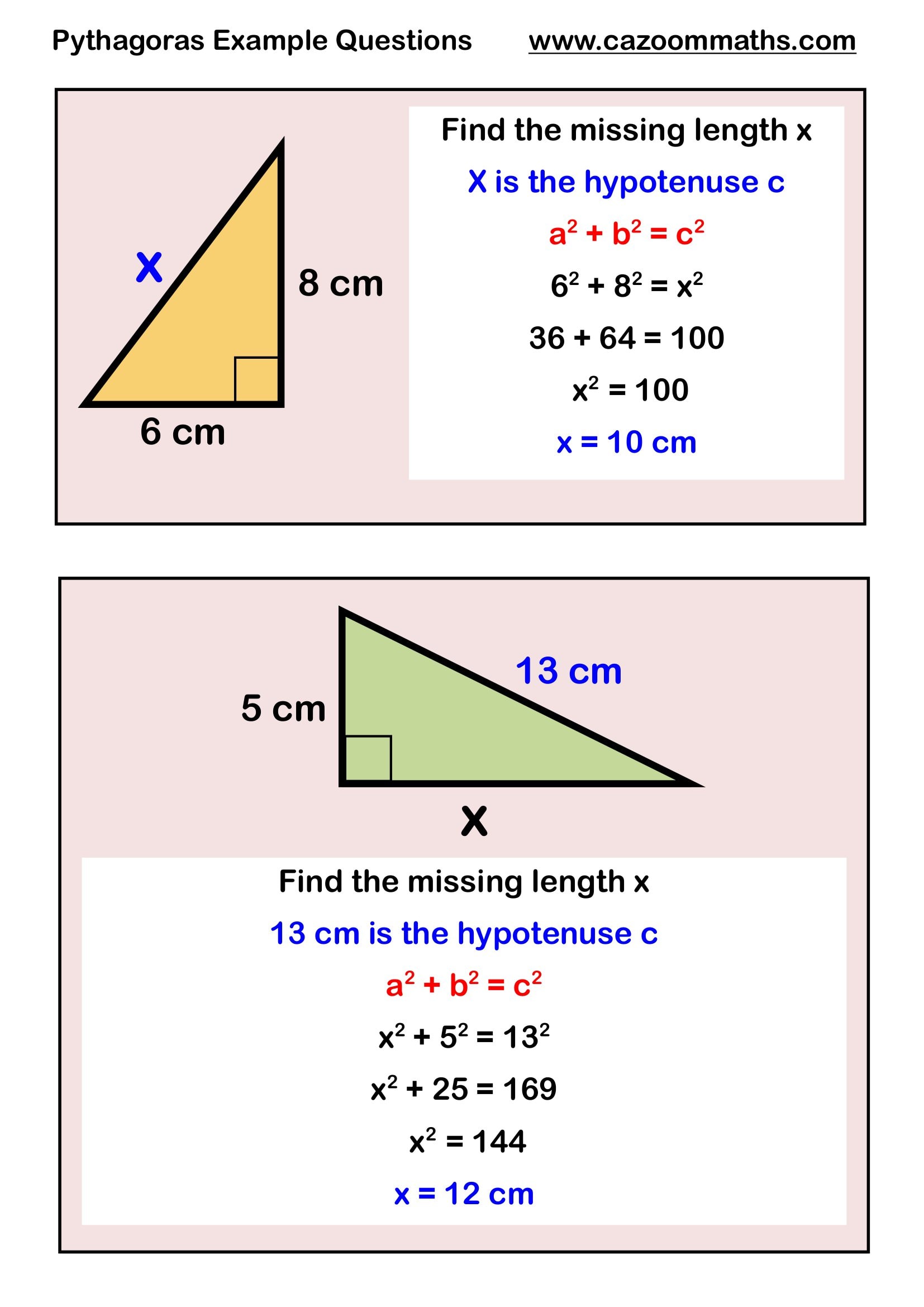 Pythagoras Example Questions | FREE Teaching Resources