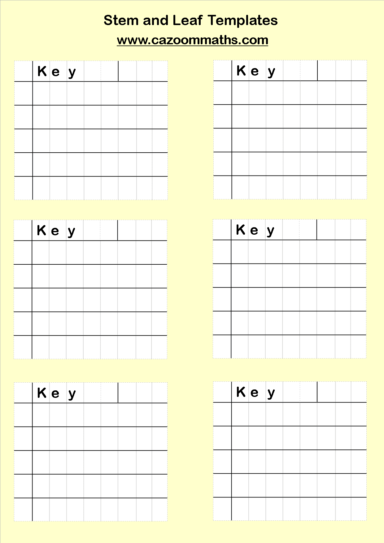 Stem and Leaf Diagrams Templates