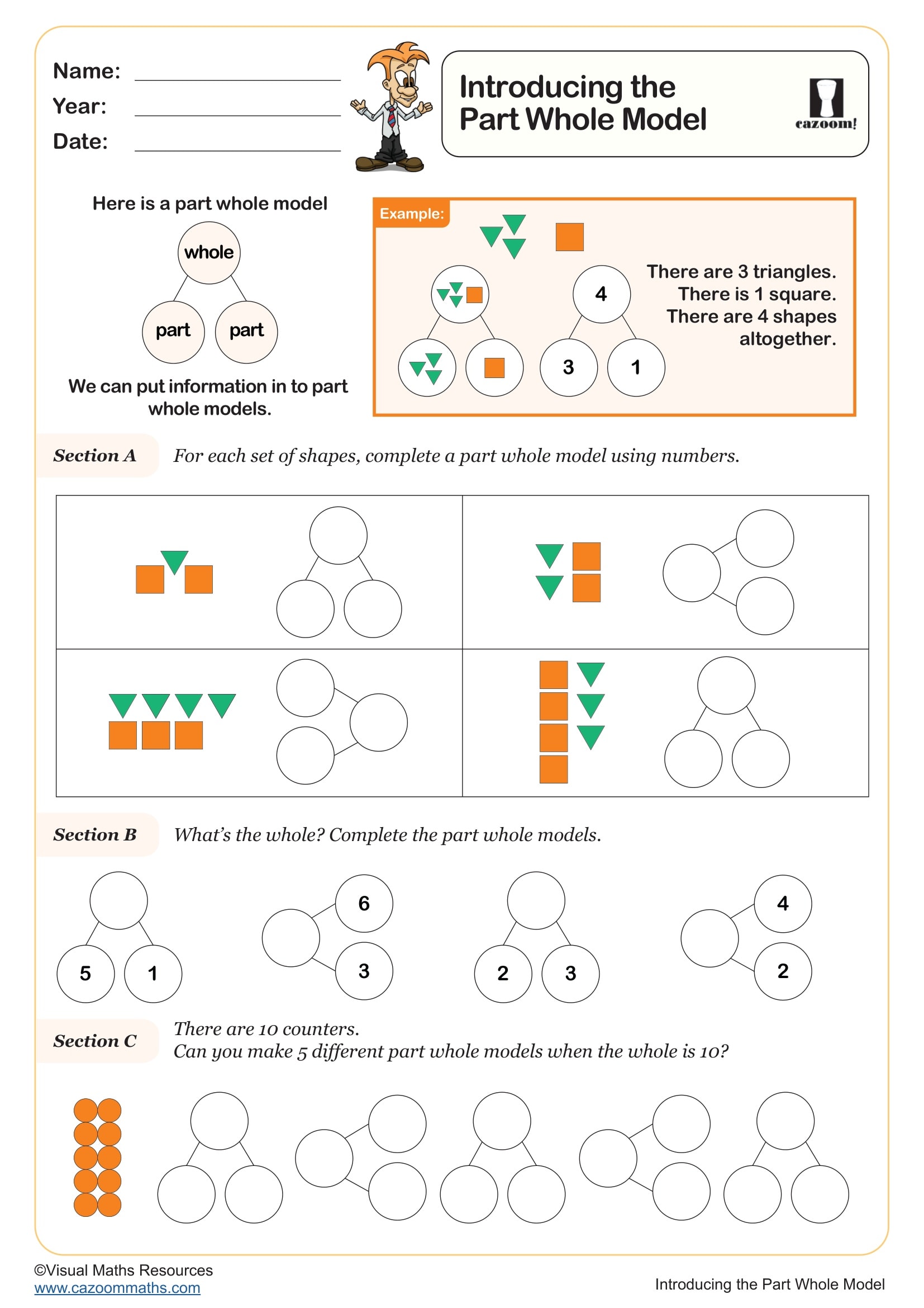 Part Whole Models Worksheets | Printable PDF Maths Worksheets