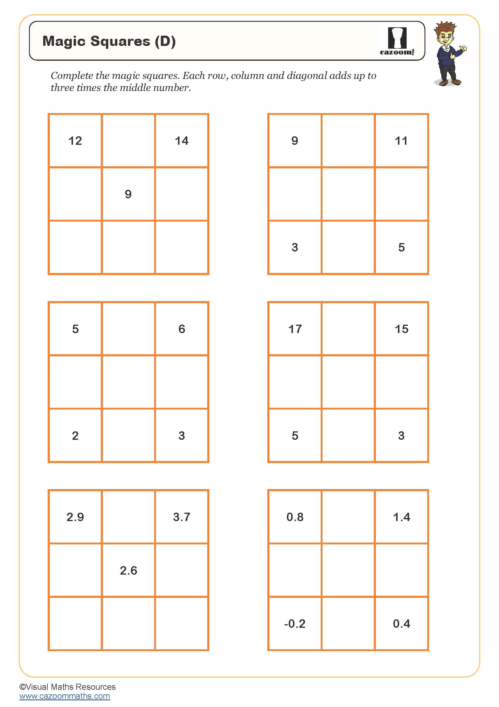 Magic Squares (D) Puzzle | FREE Teaching Resources