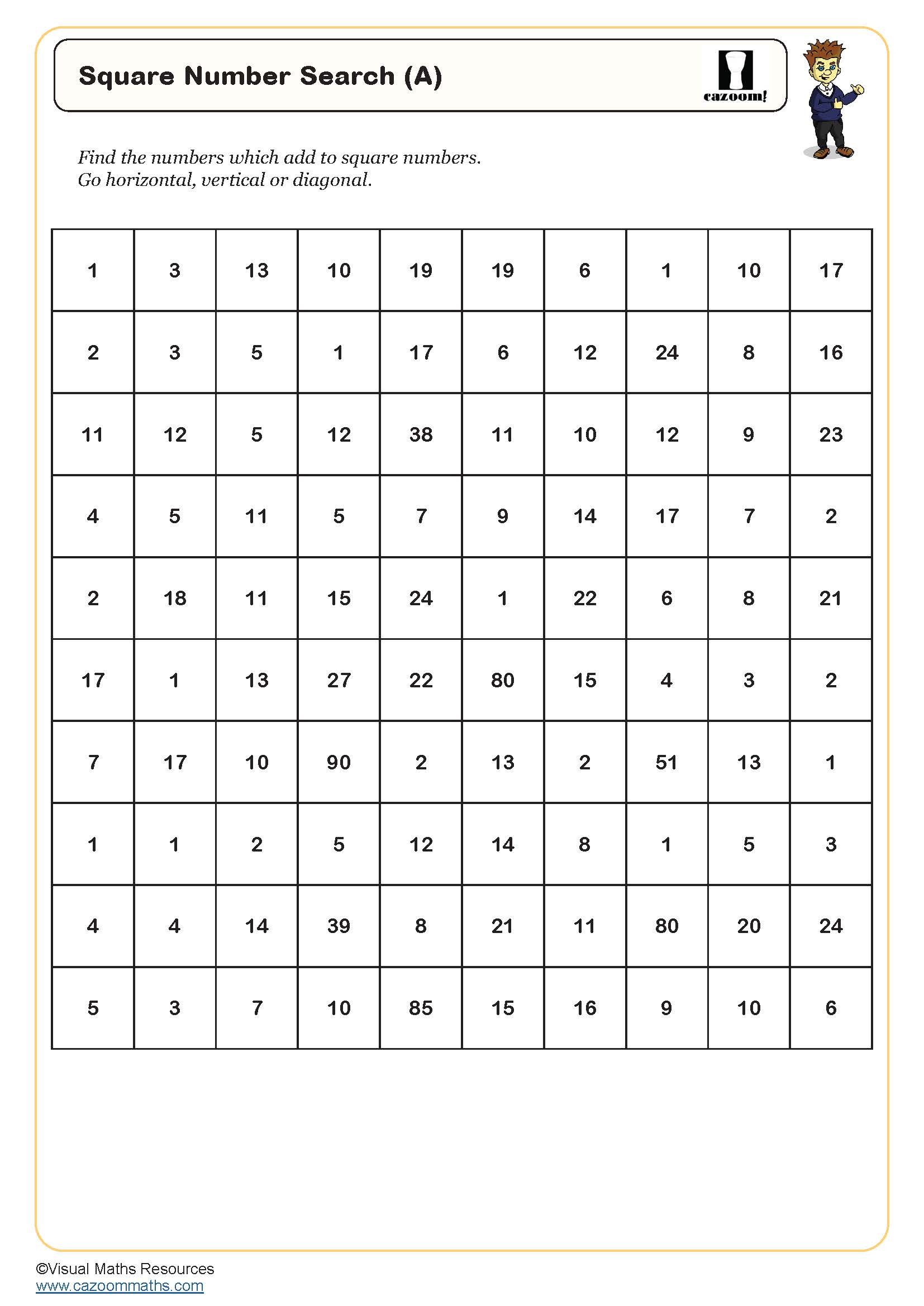 Square Number Search (A) Puzzle | FREE Teaching Resources