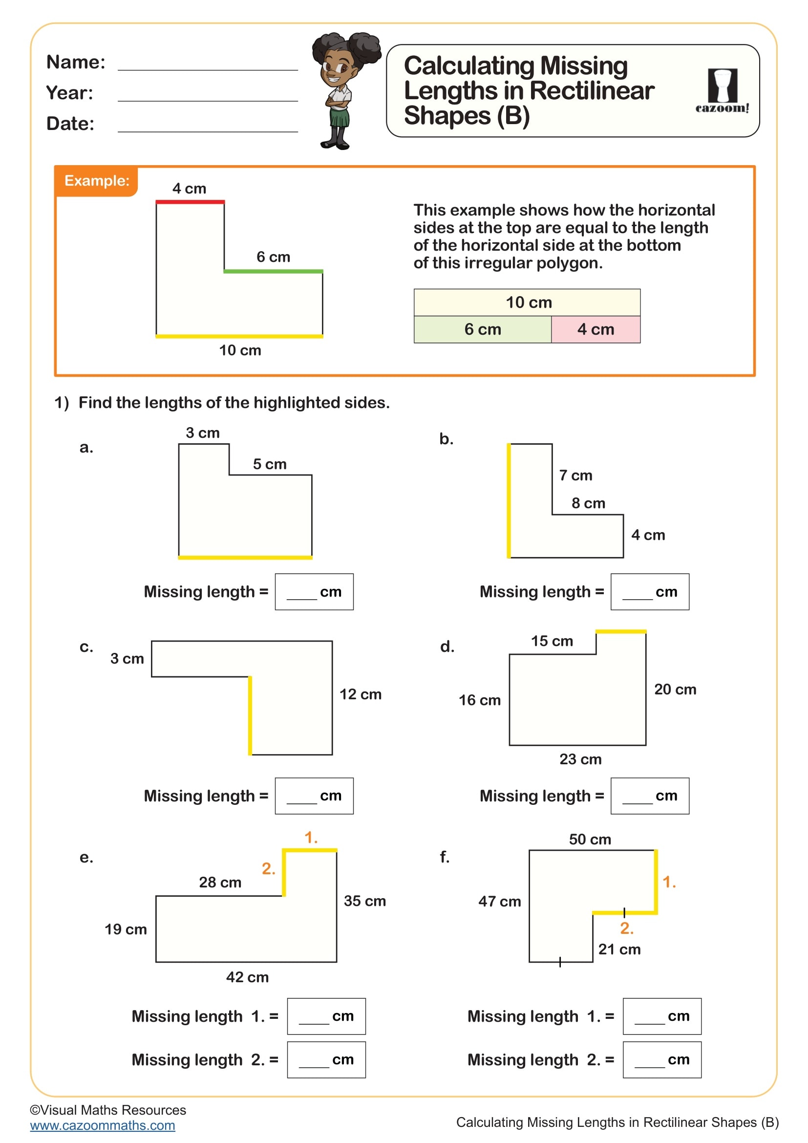 Calculating Missing Lengths in Rectilinear Shapes (B) Worksheet ...
