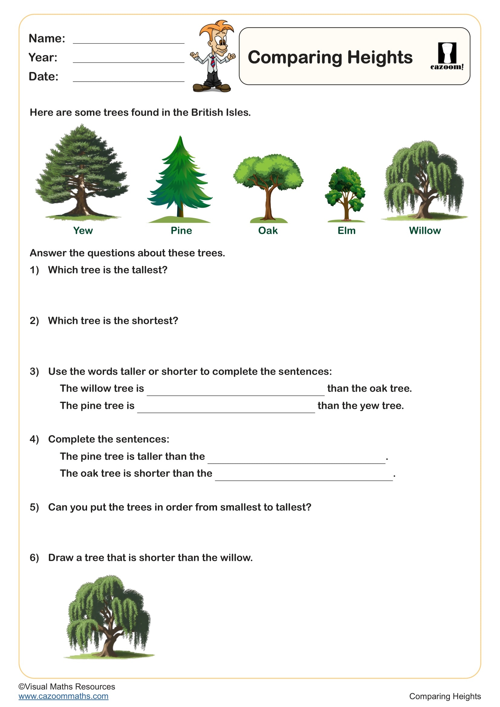 Comparing Heights | Year 1 Worksheet