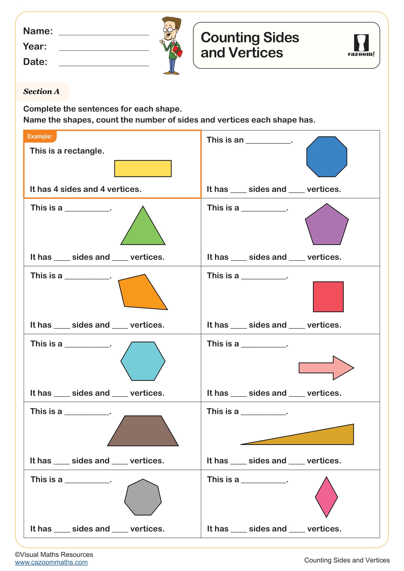 Counting Sides and Vertices | Fun and Engaging Year 1 Geometry Worksheet